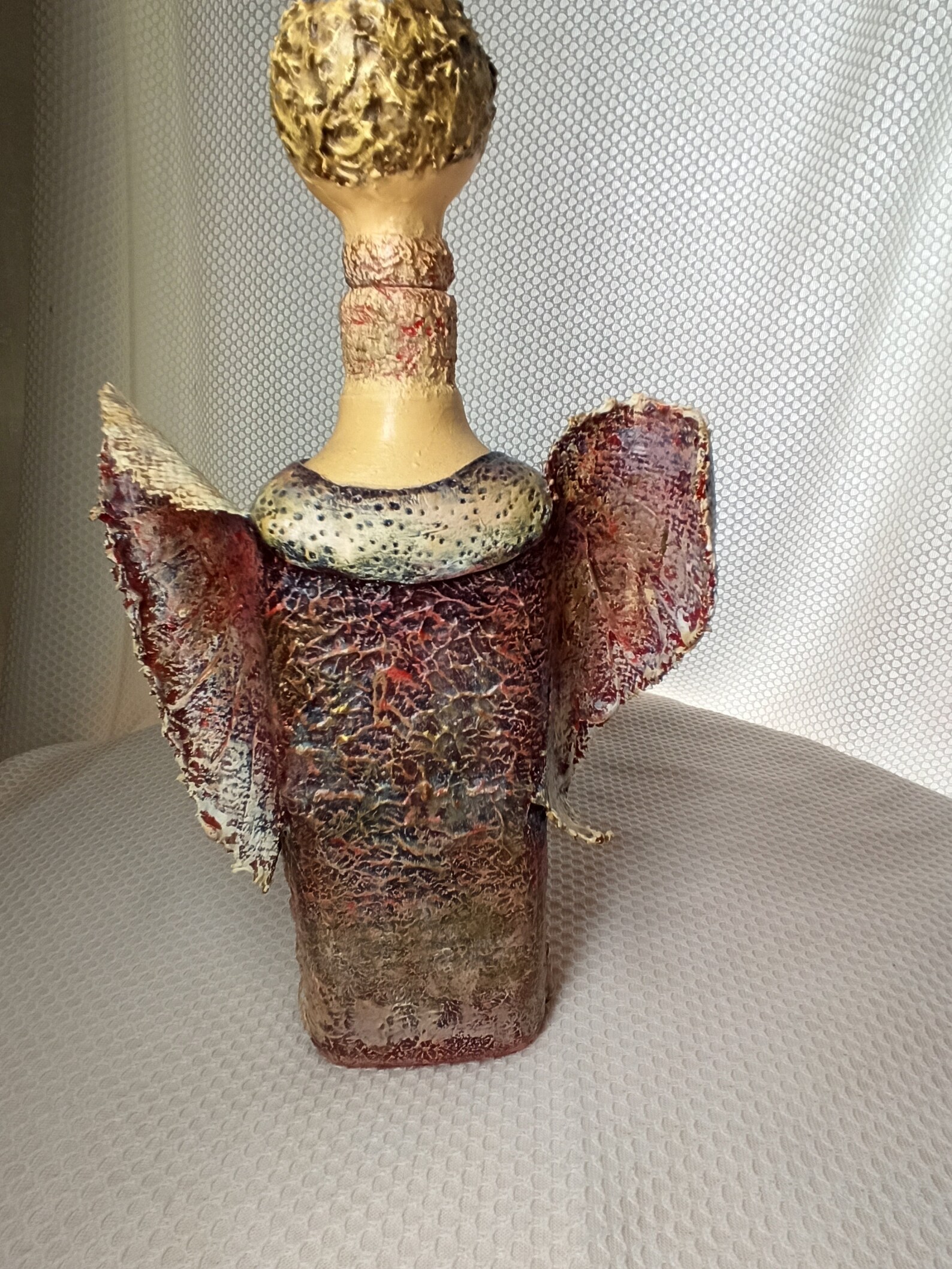 Wine bottle art angel statue decorated bottle upcycled wine | Etsy