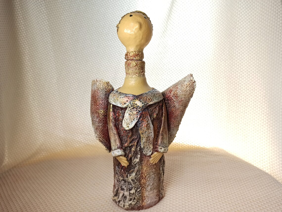 Wine bottle art angel statue decorated bottle upcycled wine | Etsy