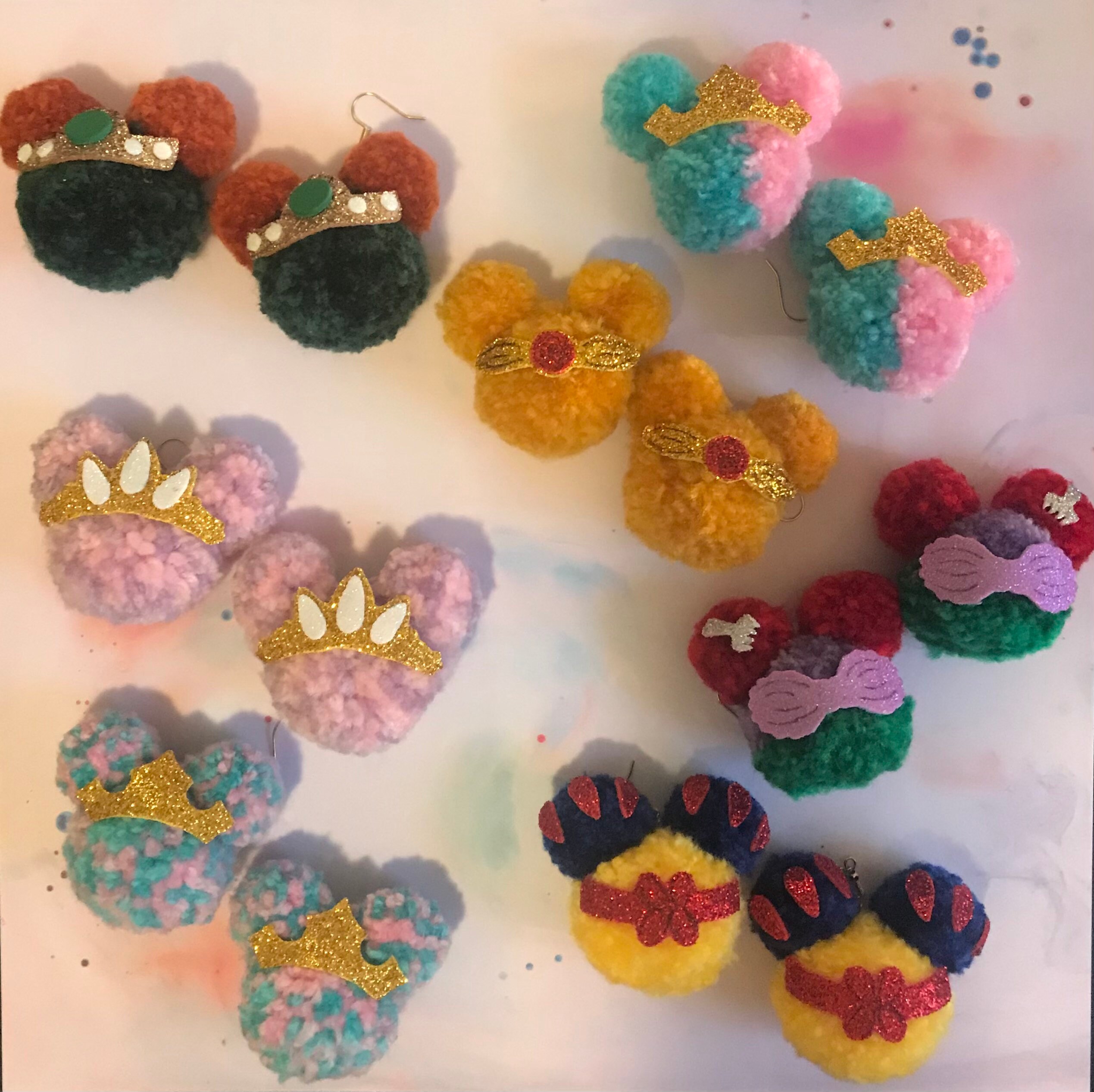 Disney Princess Inspired Pom Pom Earrings Disney Princess | Etsy
