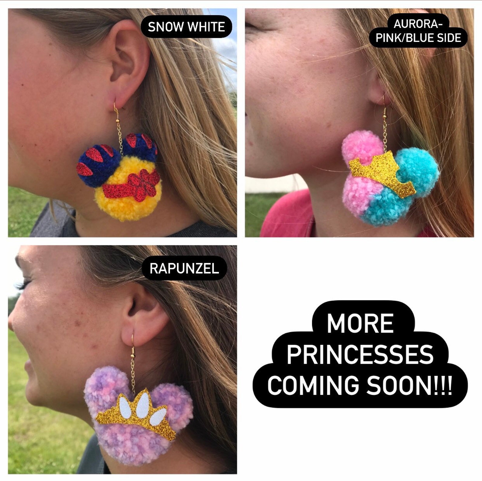 Disney Princess Inspired Pom Pom Earrings Disney Princess | Etsy