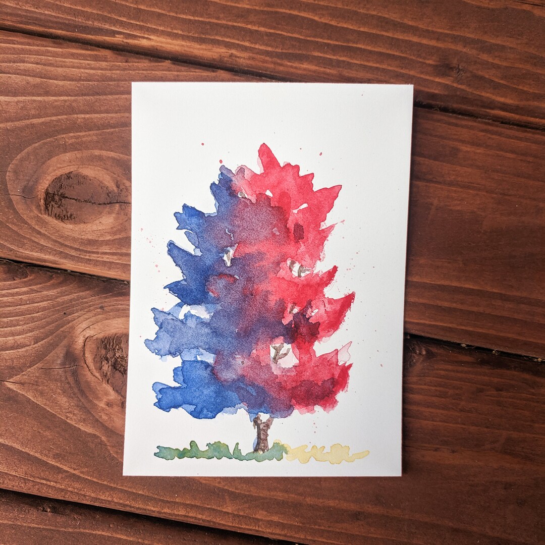 Watercolor Rainbow Tree Art not a Print - Etsy