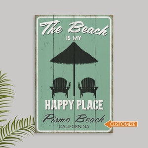 Beach is My Happy Place Wood Sign, Personalized, Sea Decor, Beach House ...