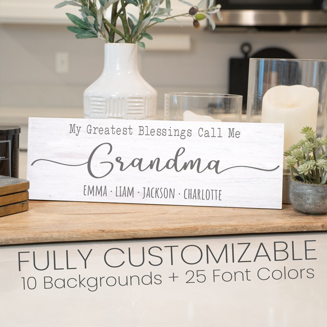 Personalized Grandma Wood Sign, Custom Grandchildren Names, Mother's ...