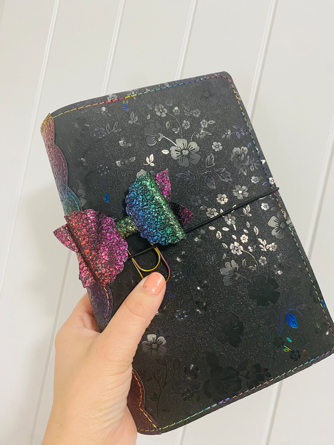 Handmade Black and Rainbow Color Faux Leather Planner Cover. Traveler’s ...