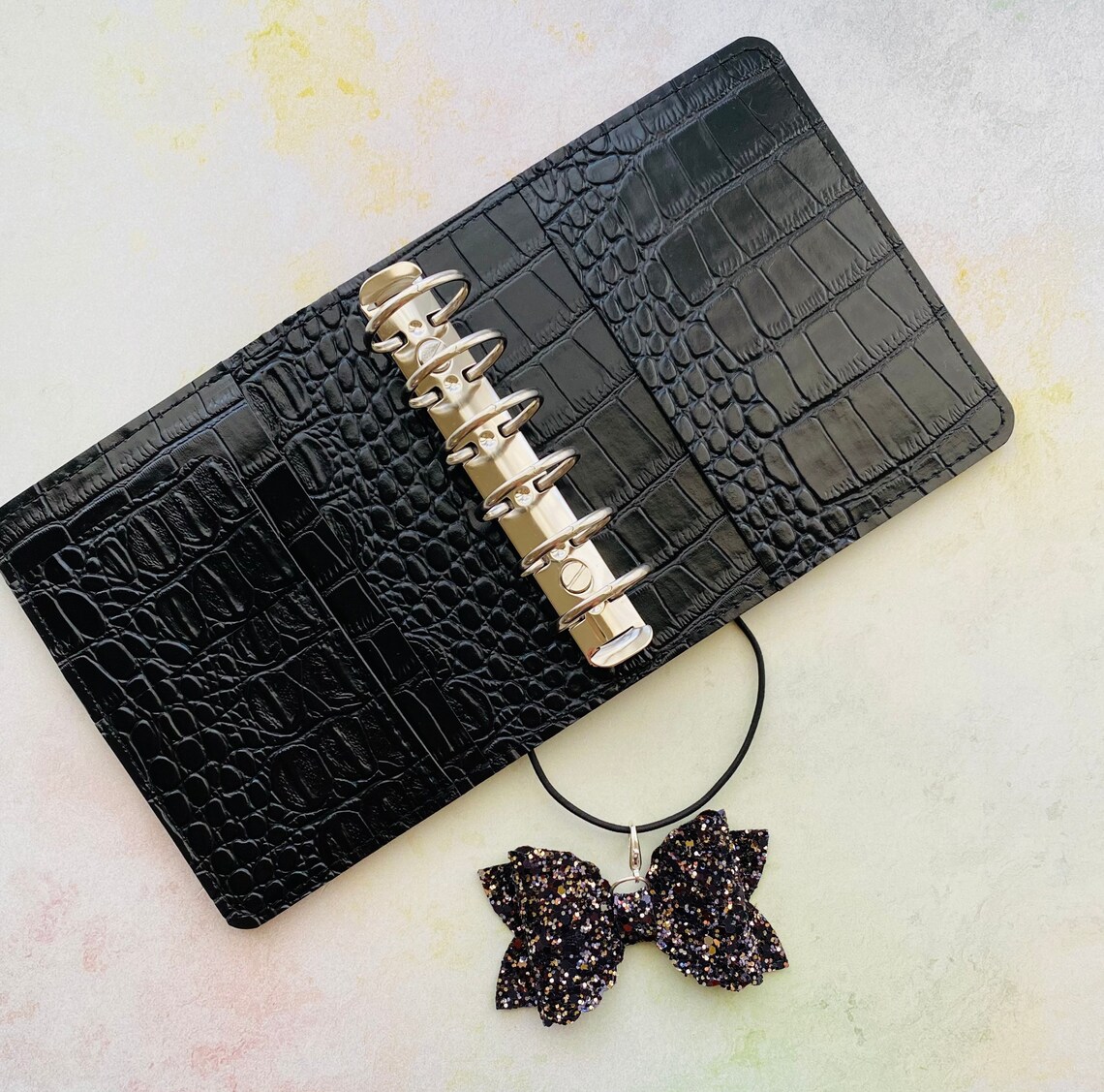 Rings Planner Cover. Black Croc Planner Cover. Pocket Rings - Etsy