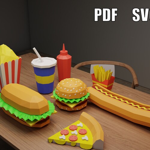 Burger Paper Food Low Poly Papercraft Svg PDF Template - Etsy