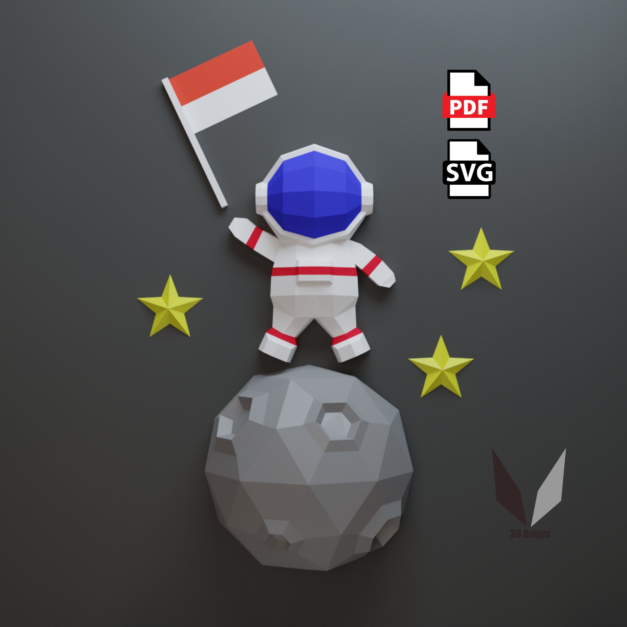 Astronaut & Moon 3D Papercraft: DIY Low Poly Paper Sculpture (PDF ...