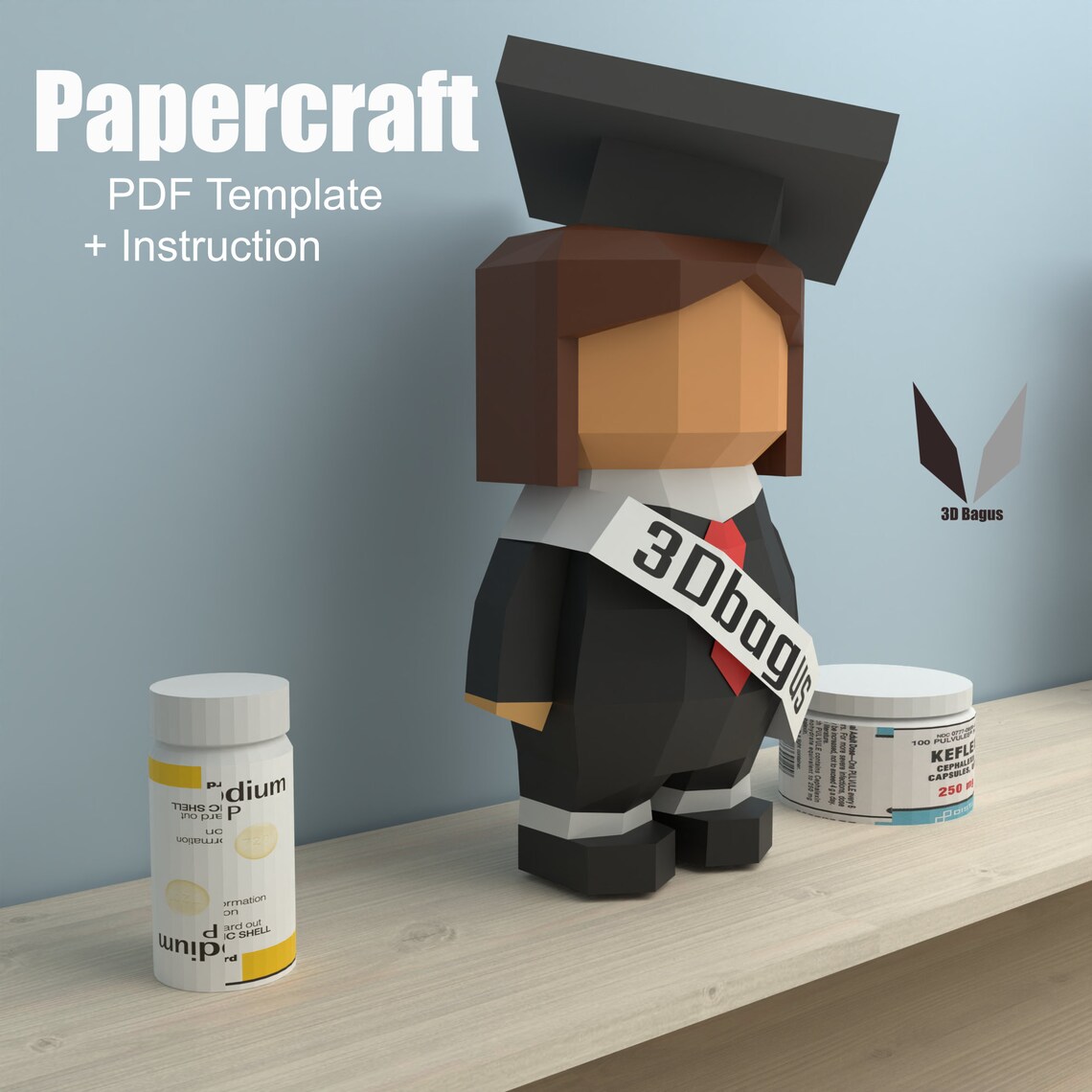 Graduation Girl 3D Papercraft: DIY Low Poly Paper Sculpture (PDF ...