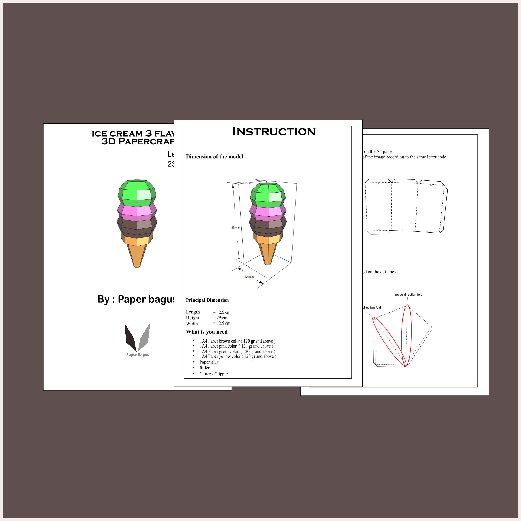 Ice Cream Pack 3D Papercraft DIY Paper Sculpture Paper - Etsy