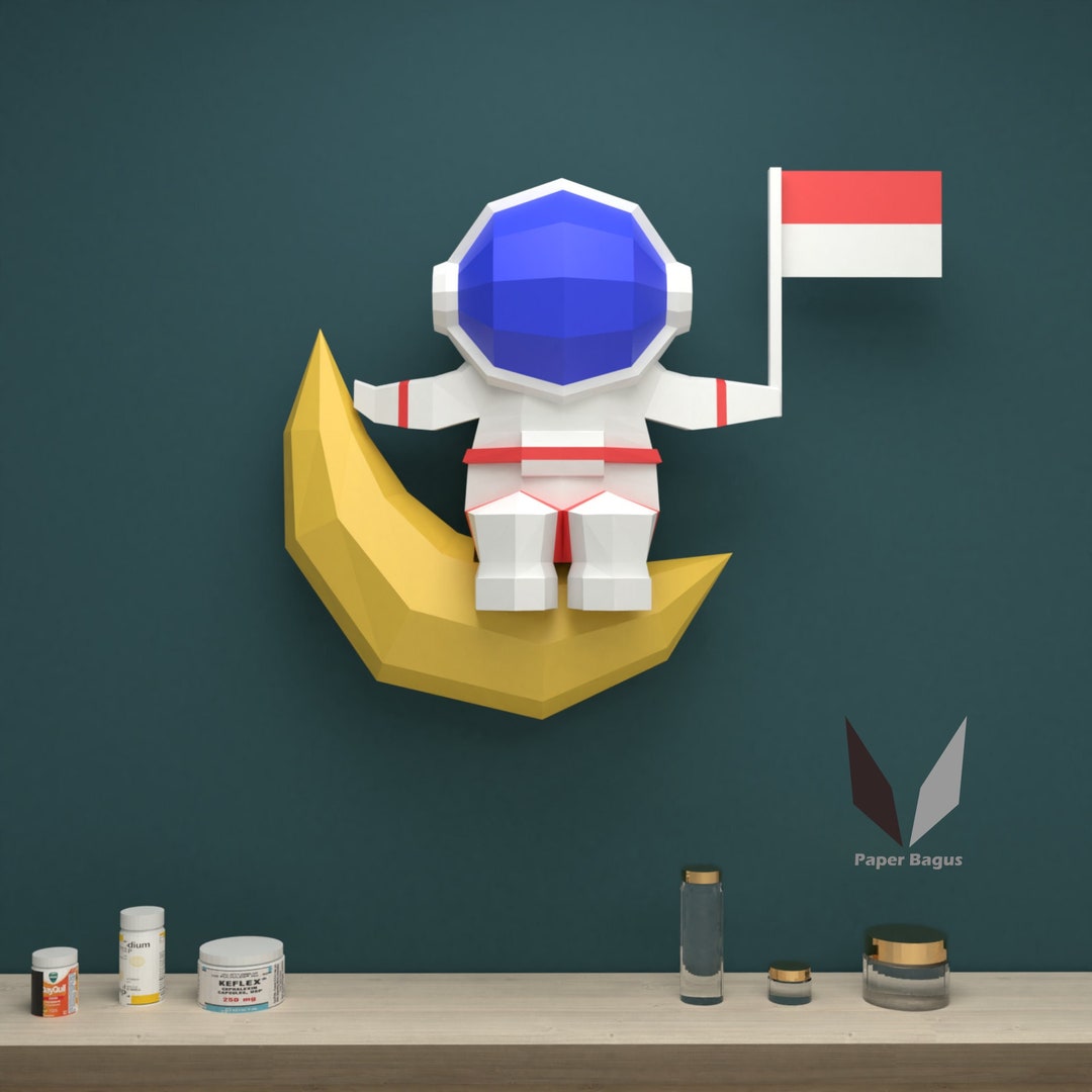 Astronaut in Moon 3D Papercraft DIY Paper Sculpture Paper - Etsy