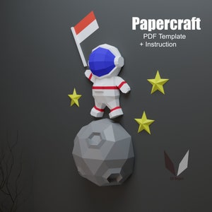Astronaut and Moon 3D Papercraft | DIY Paper Sculpture | Paper Model ...