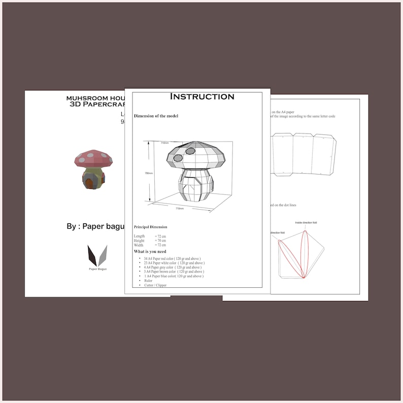 Mushroom House 3D Papercraft DIY Paper Sculpture Paper - Etsy