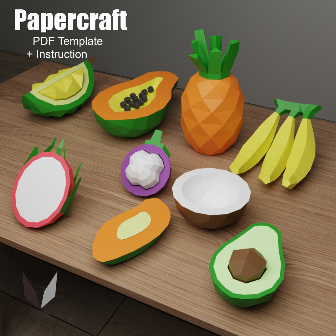 Tropical Fruit Bundle 3D Papercraft: DIY Low Poly Paper Sculpture (PDF ...