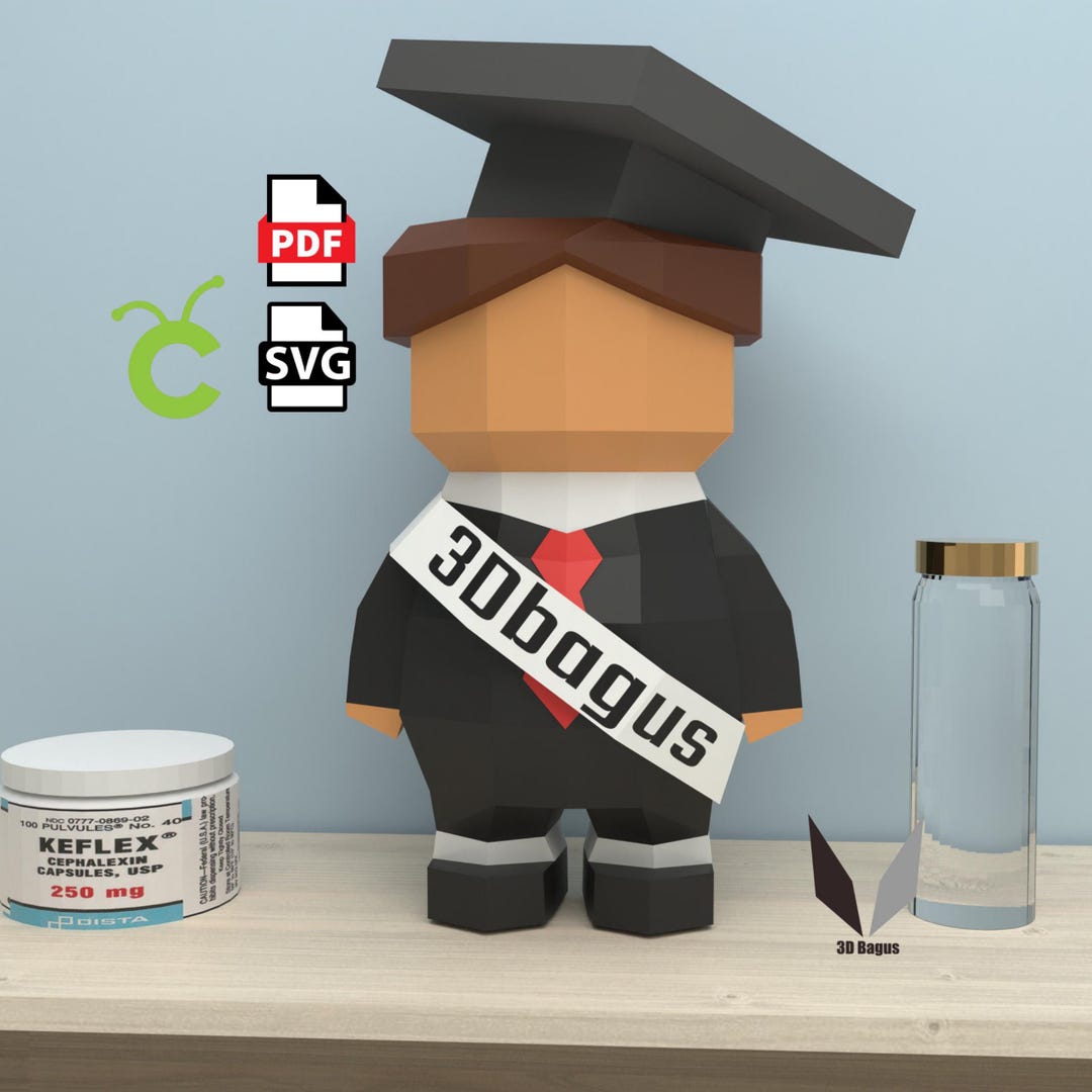Graduation Boy Papercraft: DIY Low Poly Paper Sculpture (PDF Pattern ...