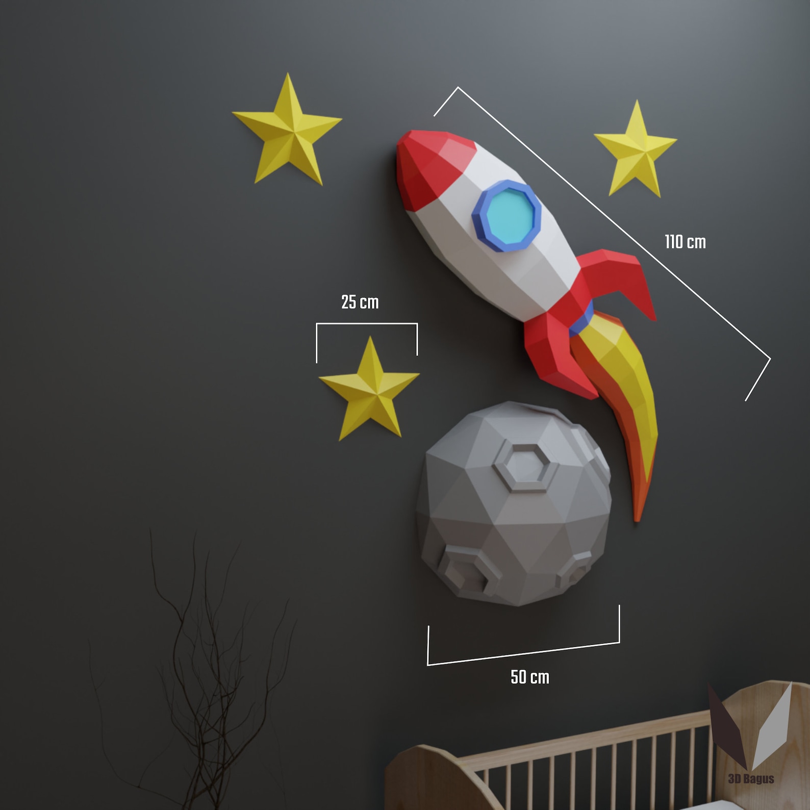 Rocket Moon 3D Papercraft: DIY Low Poly Paper Model (PDF Pattern) - Etsy