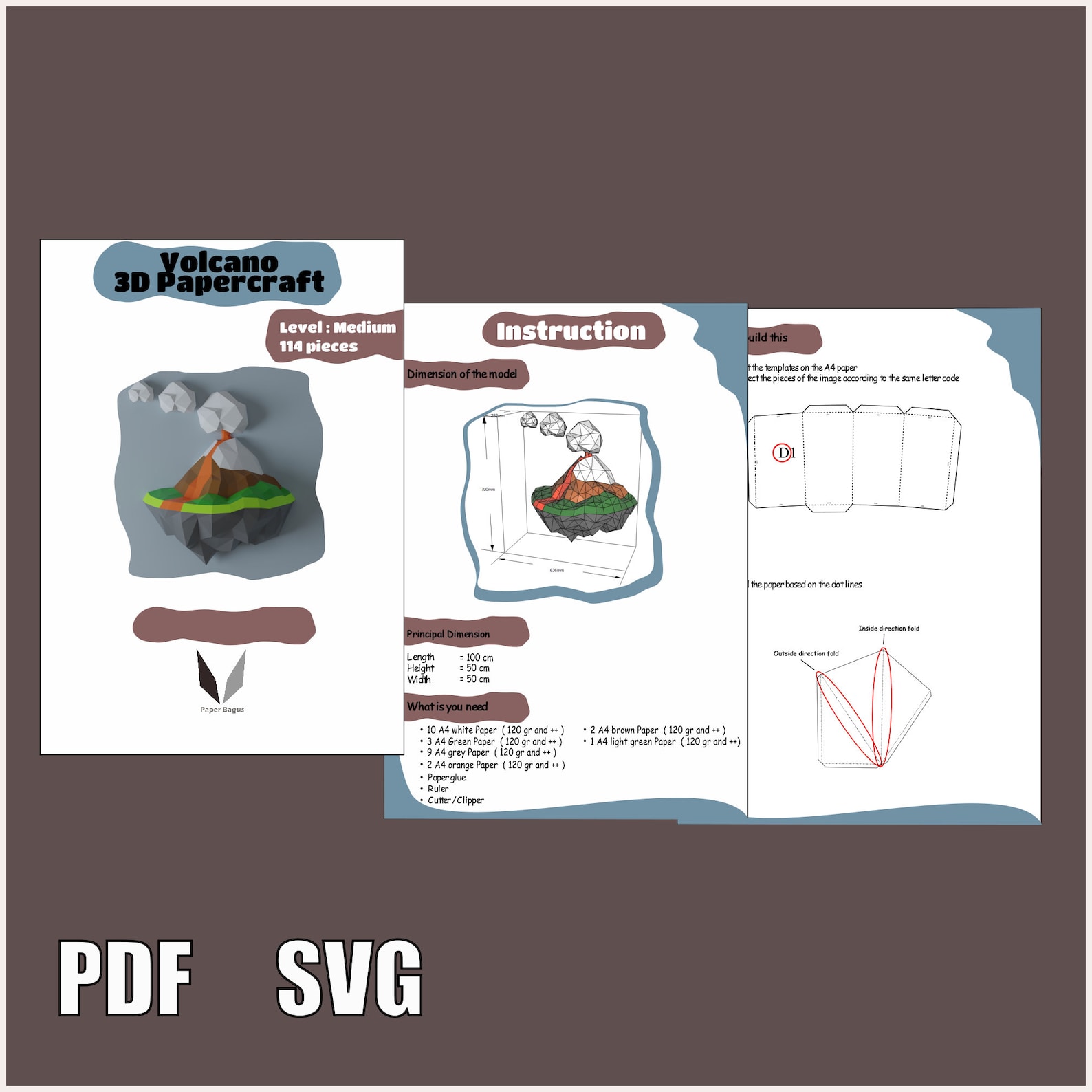 Volcano Mountain 3D Papercraft DIY Paper Sculpture Paper - Etsy