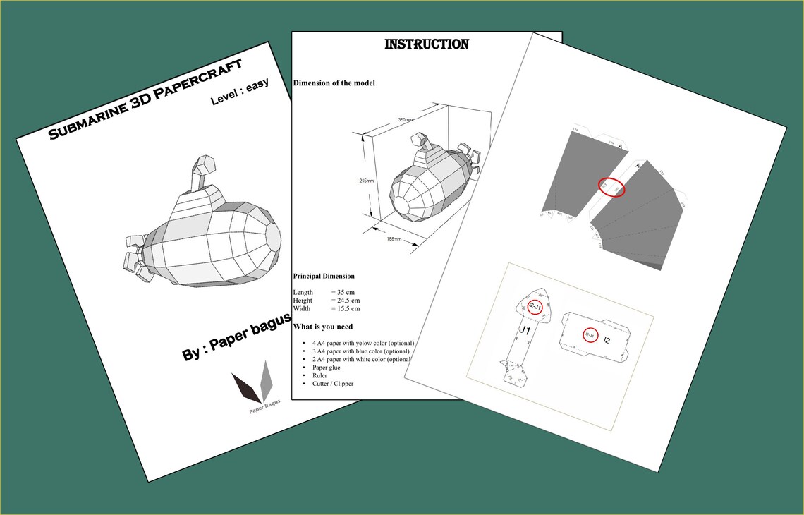 Submarine 3D Papercraft DIY Paper Sculpture Paper Model | Etsy