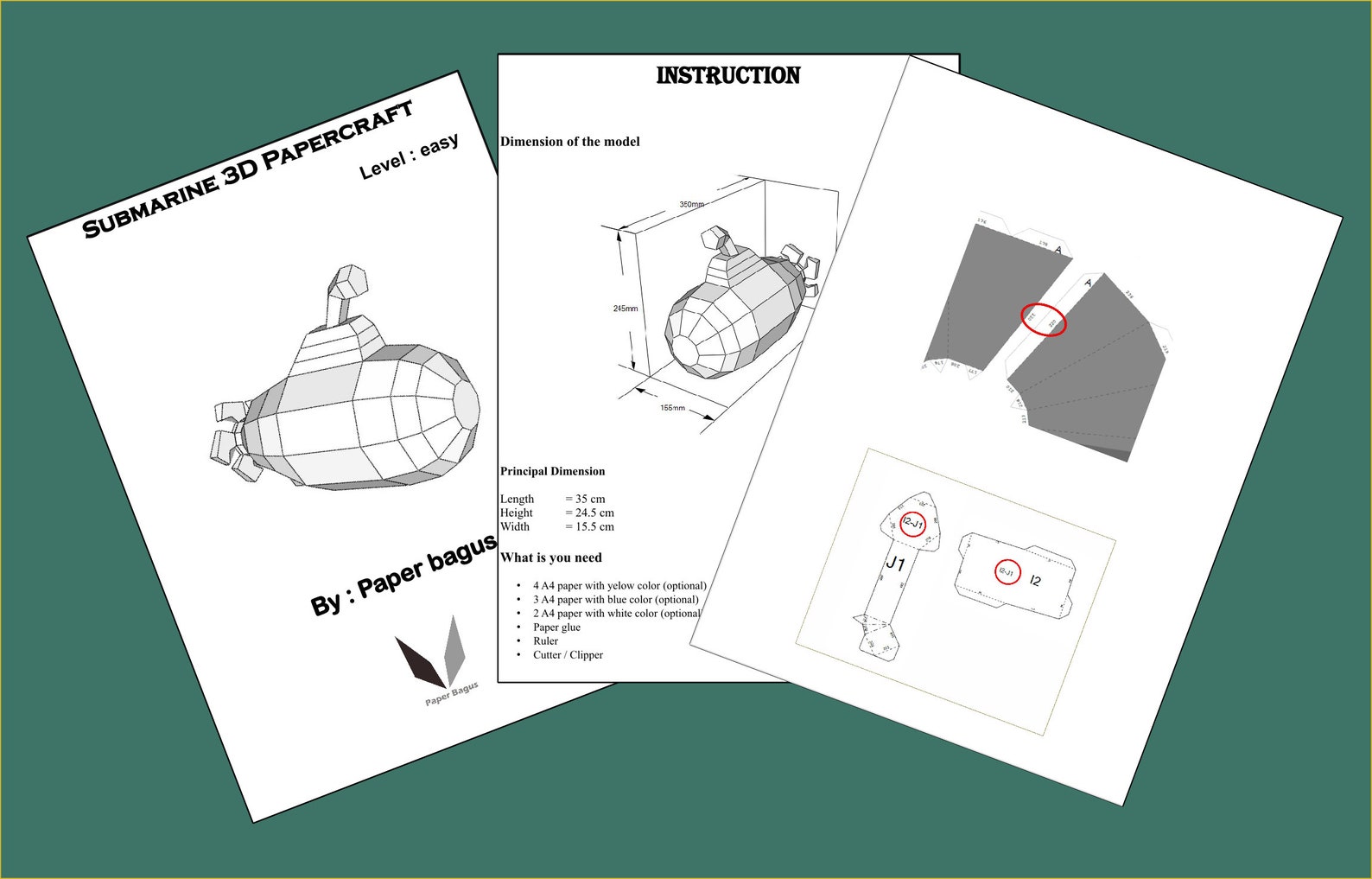 Submarine 3D Papercraft DIY Paper Sculpture Paper Model | Etsy