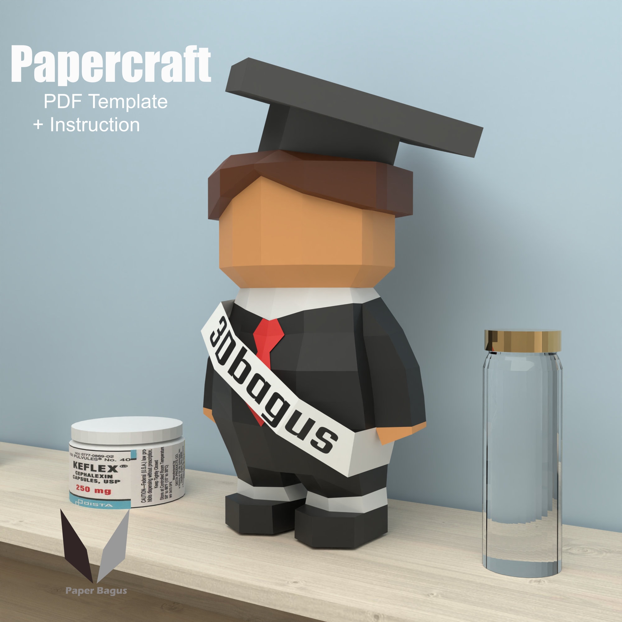 Graduation Boy Papercraft: DIY Low Poly Paper Sculpture (PDF Pattern ...