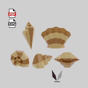 Seashell Papercraft Bundle: 3D Low Poly DIY Sculpture (PDF Pattern) - Etsy