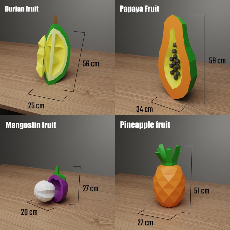 Tropical Fruit Bundle 3D Papercraft: DIY Low Poly Paper Sculpture (PDF ...