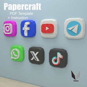3D Social Media Papercraft Bundle: Low Poly DIY Decor (PDF Pattern) - Etsy