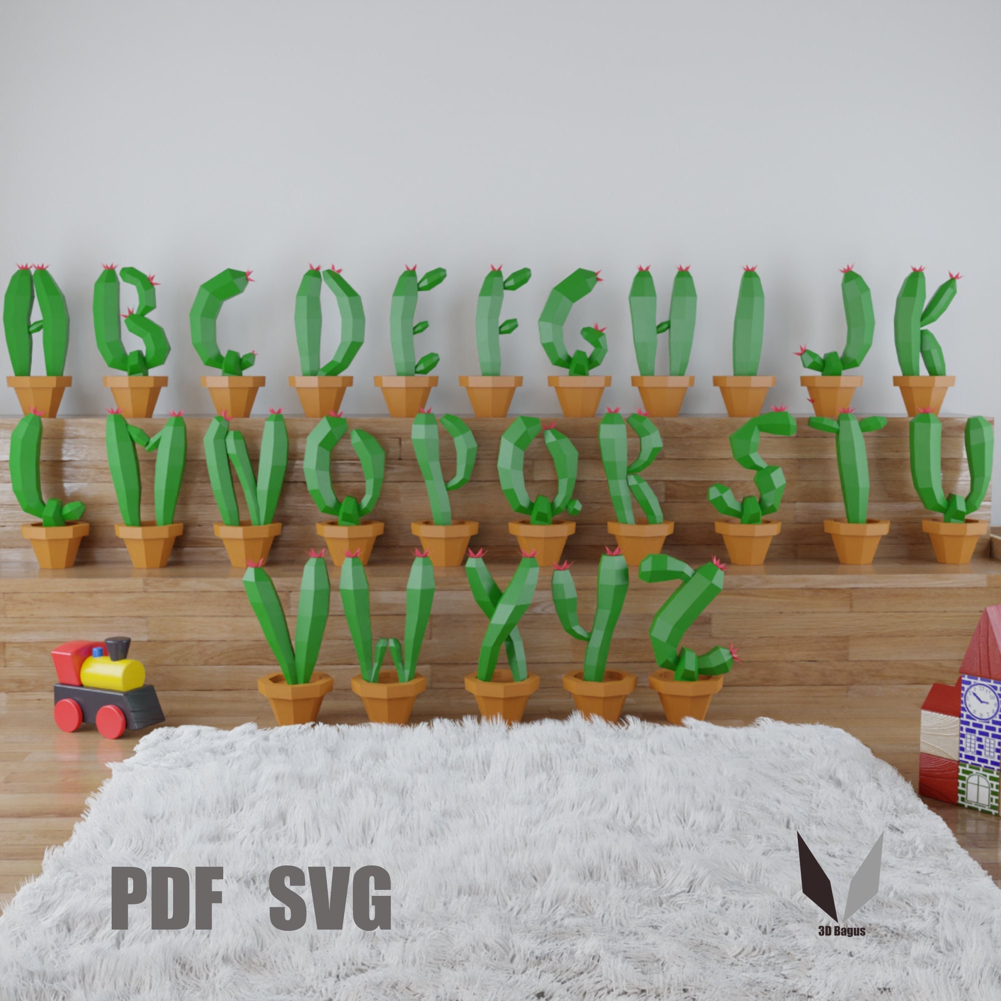 Cactus Alphabet 3D Papercraft DIY Paper Sculpture Paper - Etsy Australia