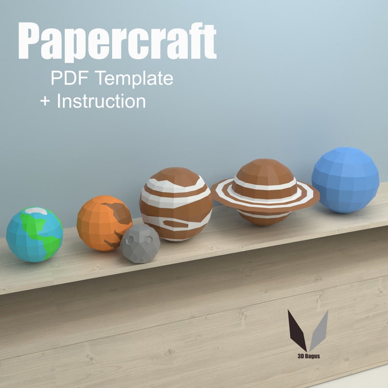 Planet Papercraft Bundle: DIY Low Poly Paper Sculpture (PDF Pattern ...