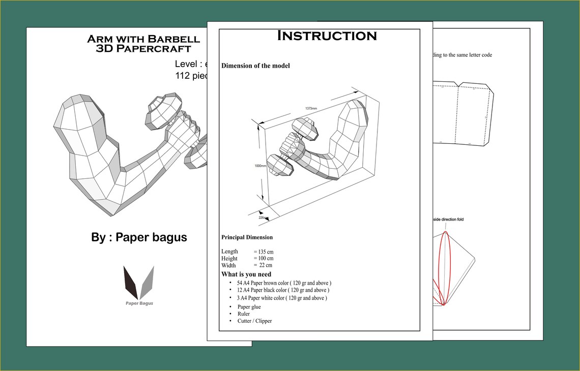 Arm With Barbell 3D Papercraft DIY Paper Sculpture Paper | Etsy