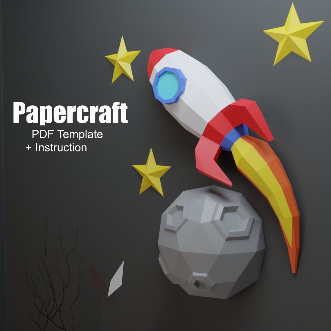 Rocket Moon 3D Papercraft: DIY Low Poly Paper Model (PDF Pattern) - Etsy