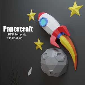 Rocket Moon 3D Papercraft | DIY Paper Sculpture | Paper Model Pattern ...
