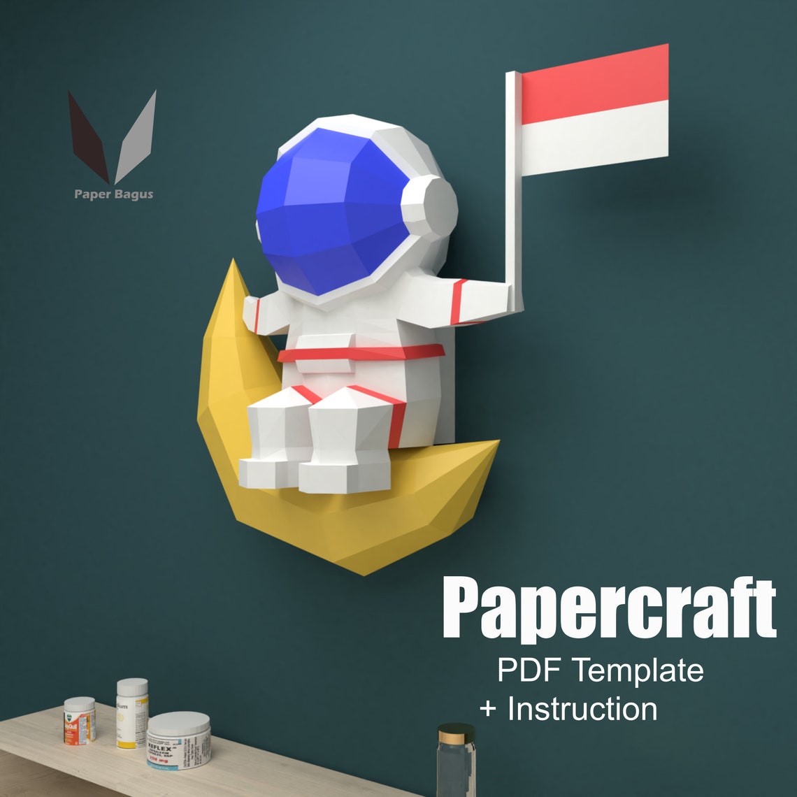 Astronaut in Moon 3D Papercraft DIY Paper Sculpture Paper - Etsy UK