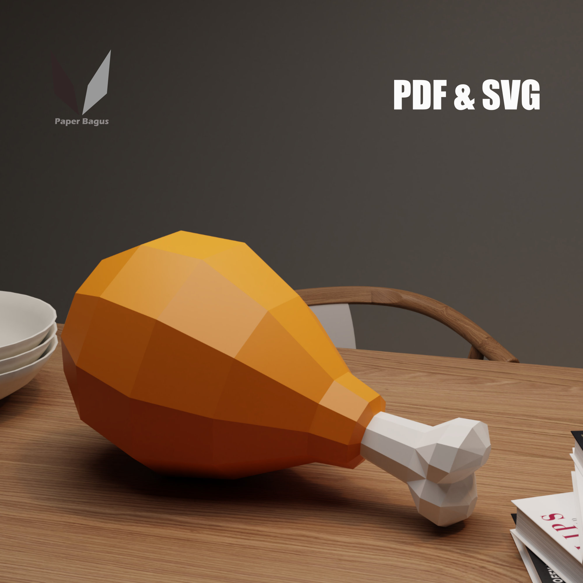 Muslo de pollo 3D papercraft / Escultura de papel DIY / Patrón - Etsy ...