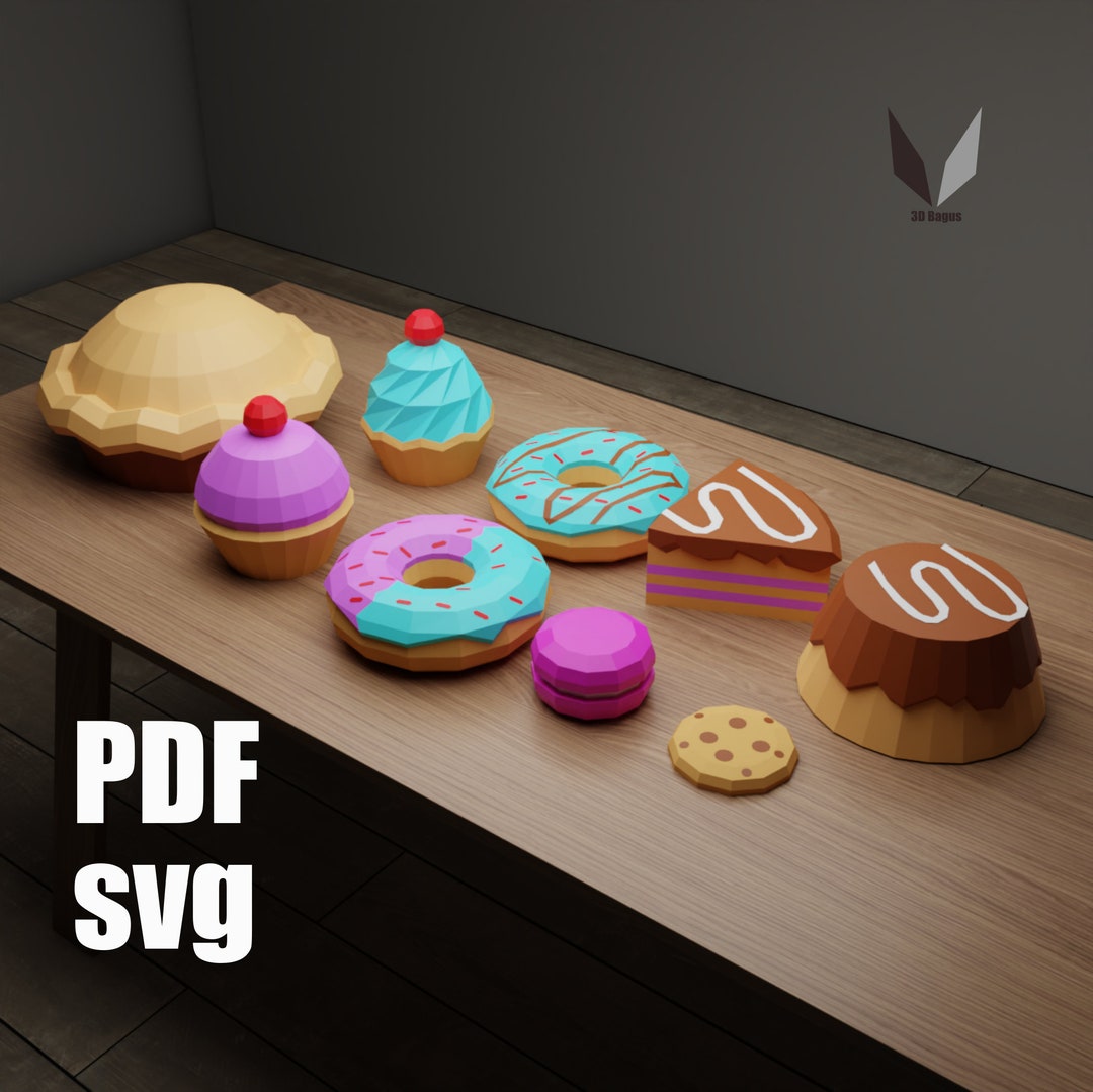 Dessert Food Pack 3D Papercraft DIY Paper Sculpture Paper Model Pattern ...