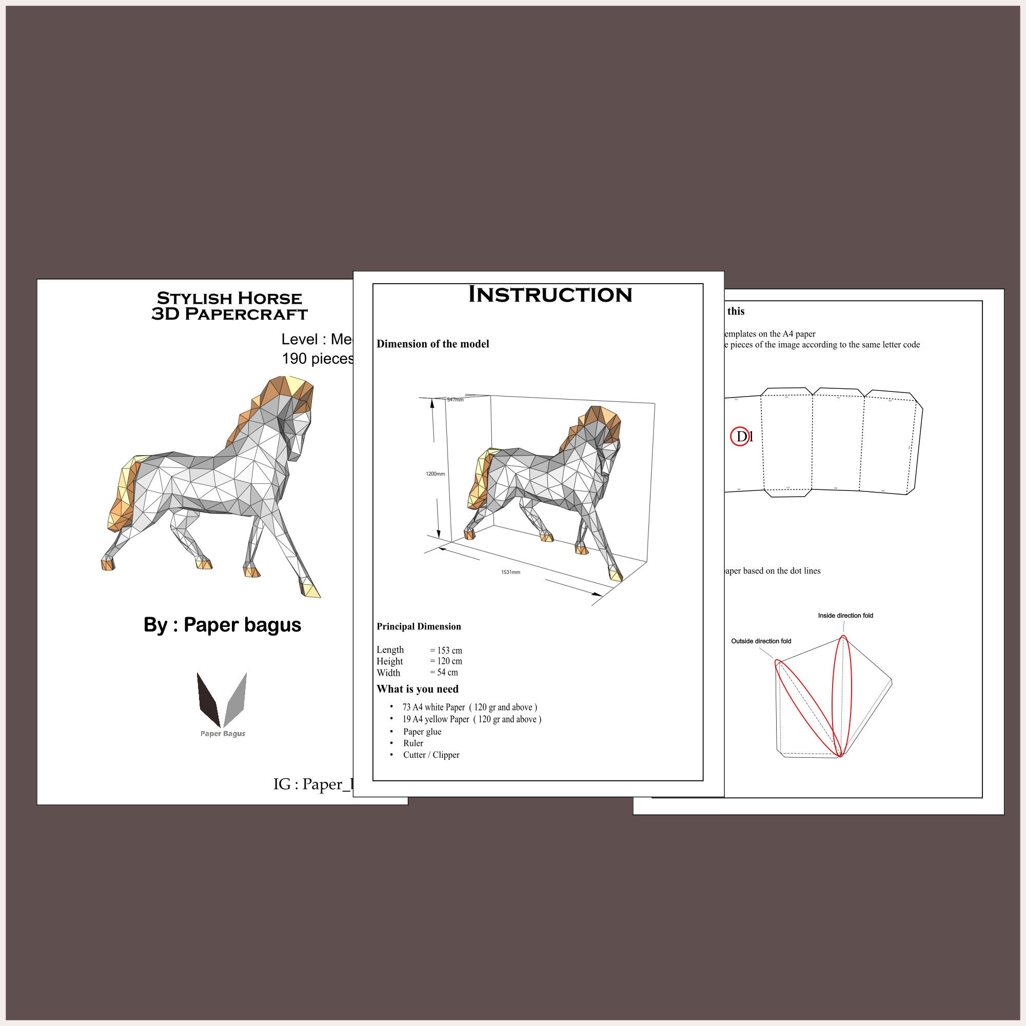 Horse XL 3D papercraft DIY paper sculpture Paper model | Etsy