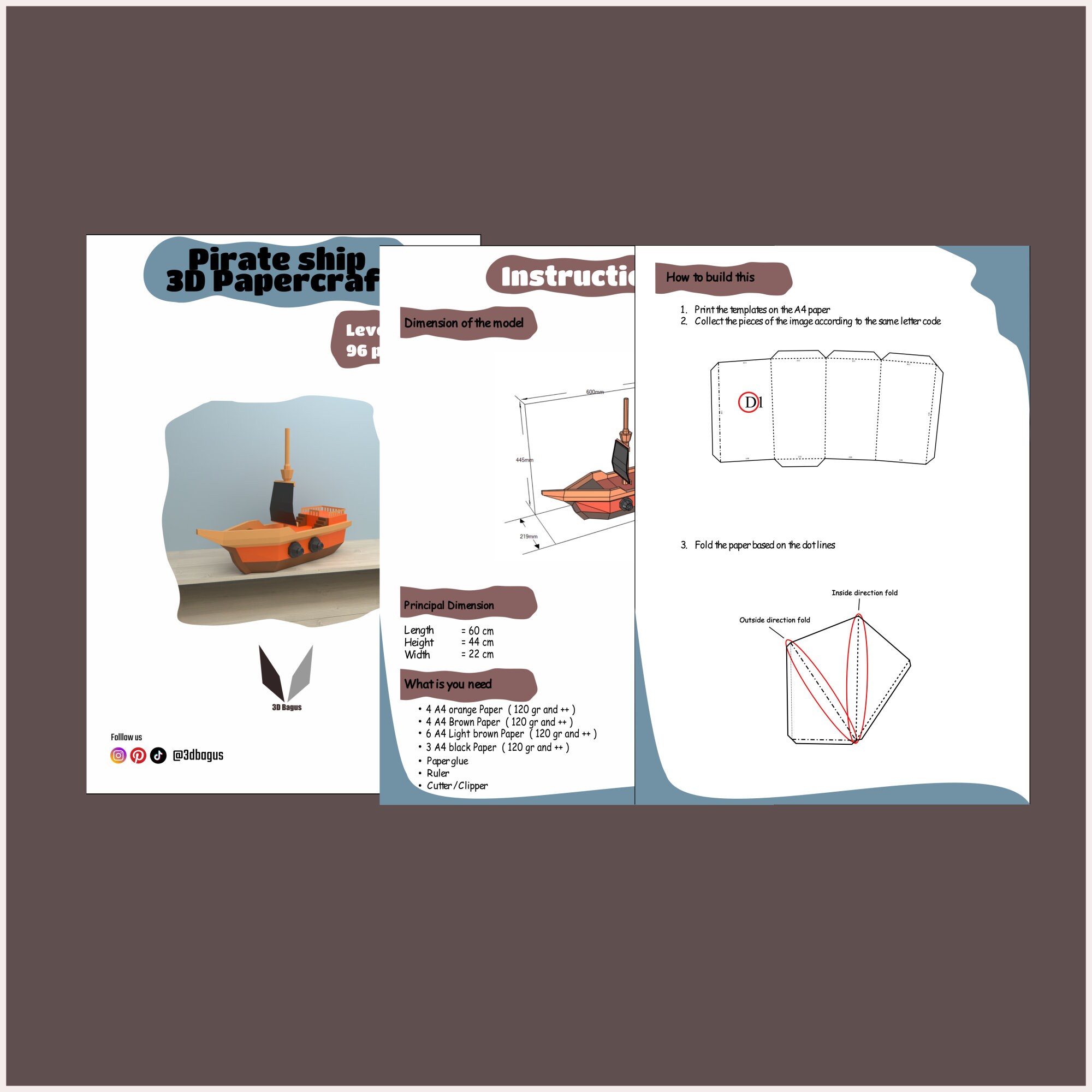 Pirate Ship 3D Papercraft: DIY Low Poly Model (PDF Pattern) - Etsy