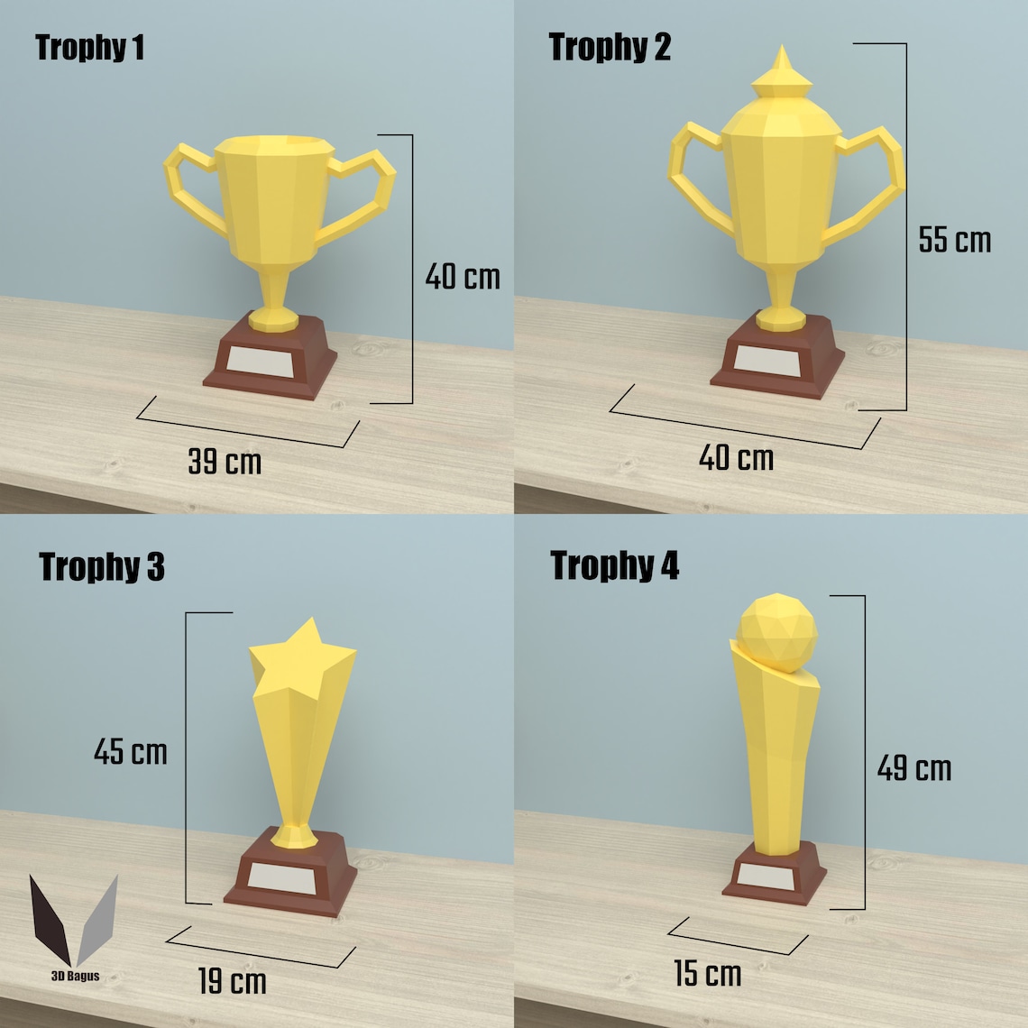 Trophy Bundle: Low Poly Papercraft DIY (PDF Pattern) - Etsy