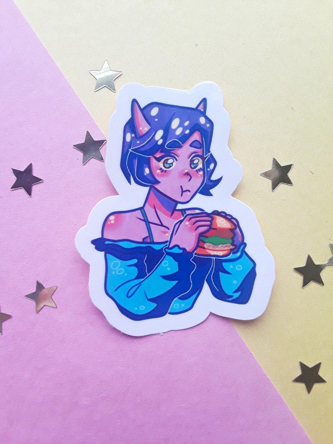 Pink Demon Girl Sticker Sketchbook Laptop Waterproof Character Anime ...