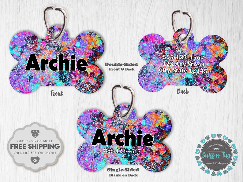 Pet Tag Personalized Pet ID Tag Paint Splatter Dog Name Tag | Etsy