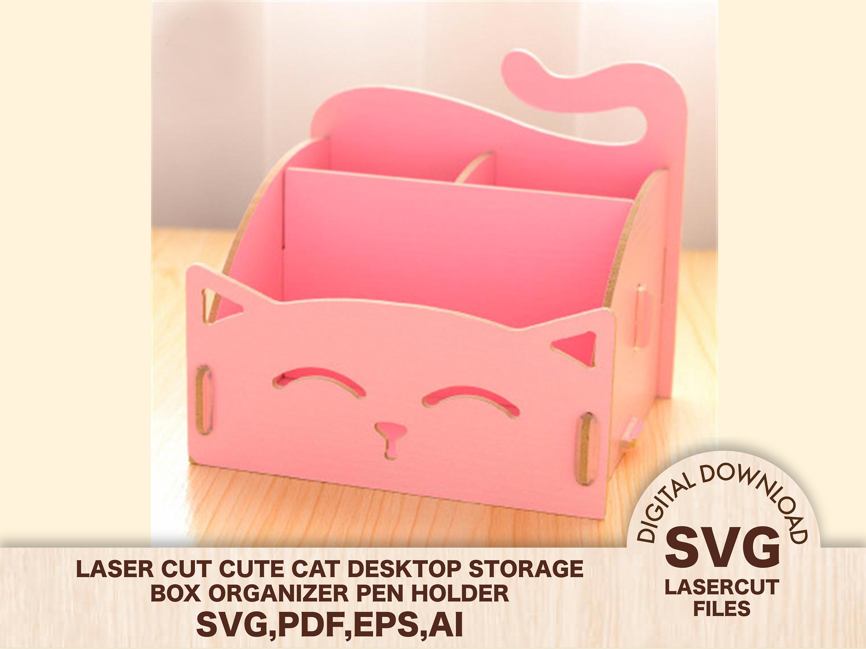 Laser Cut Cute Cat Desktop Storage Box Organizer Pen Holder - Etsy