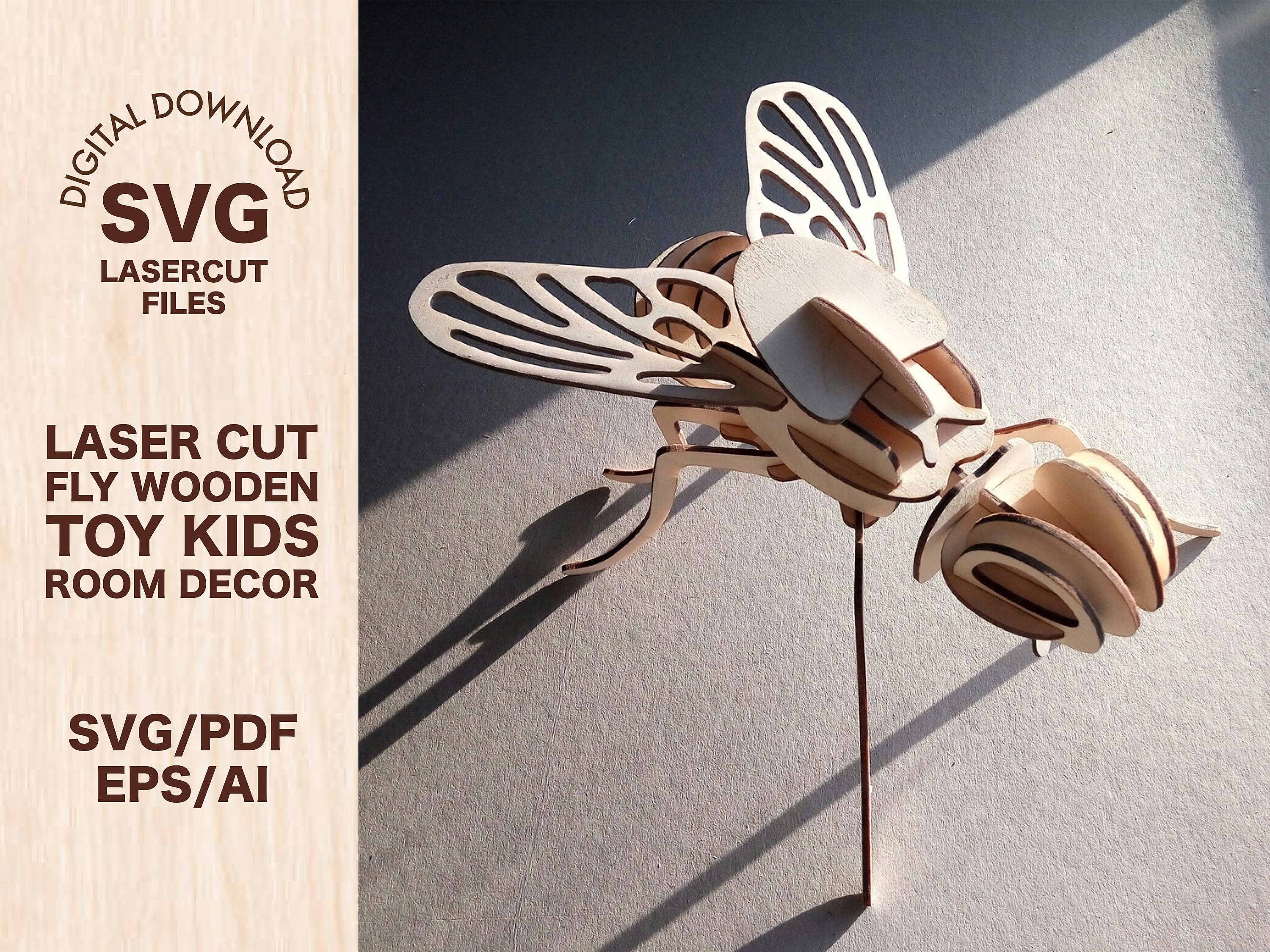 Laser Cut Fly Wooden Toy Kids Room Decor Ai / Svg /pdf / Eps - Etsy