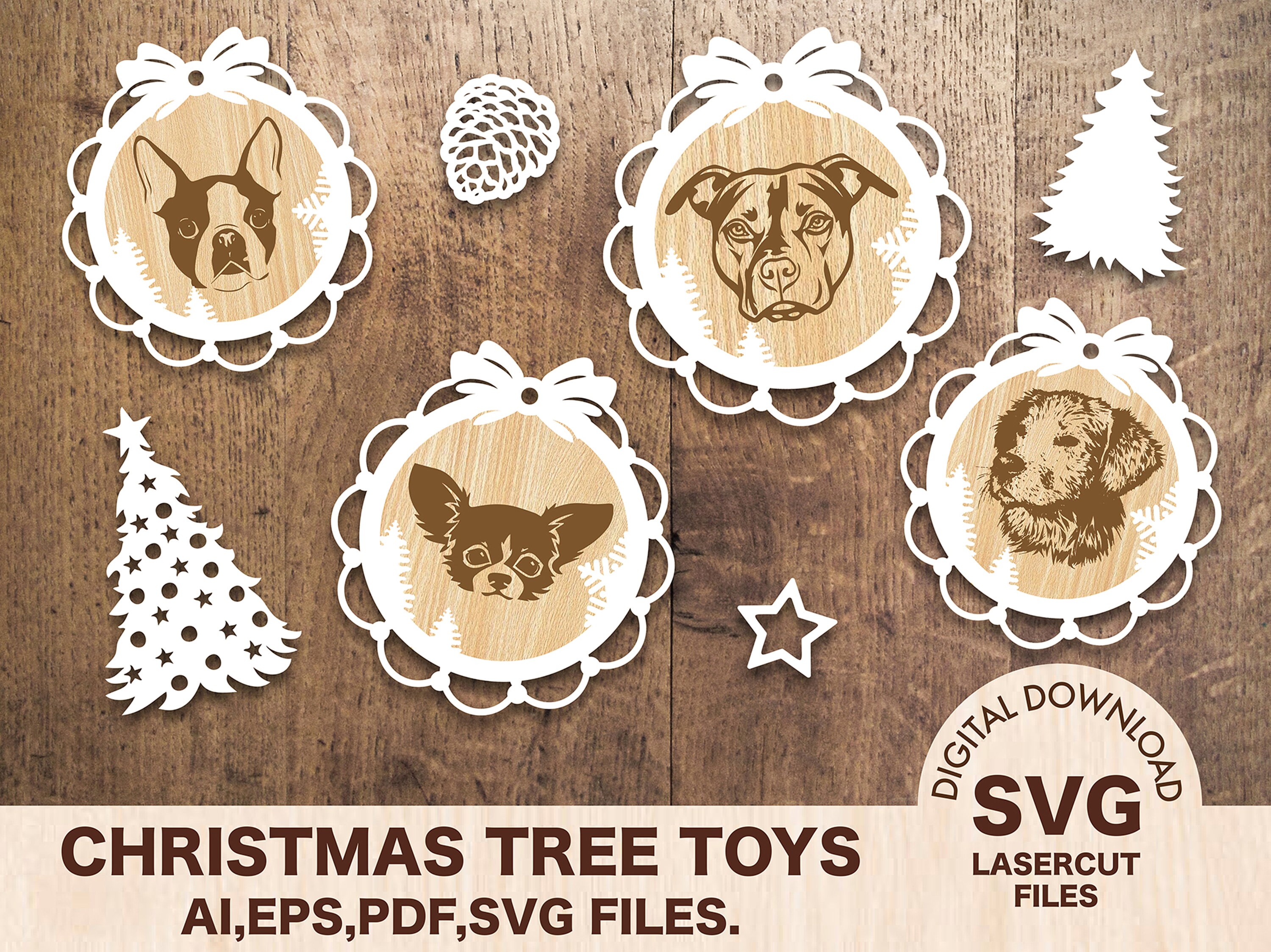 Christmas Dogs Tree Toys SVG Laser Cut File for Glowforge - Etsy