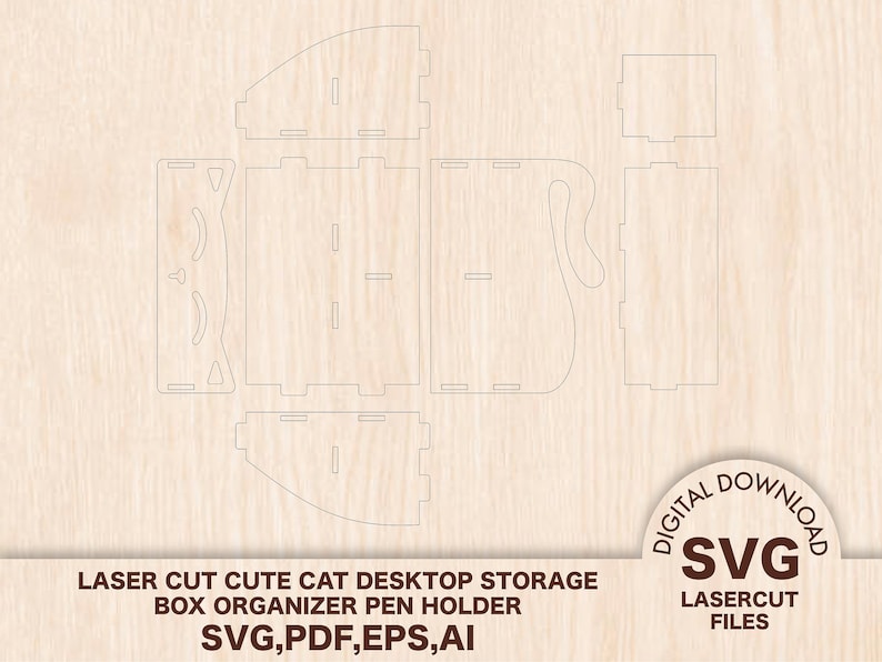 Laser Cut Cute Cat Desktop Storage Box Organizer Pen Holder - Etsy