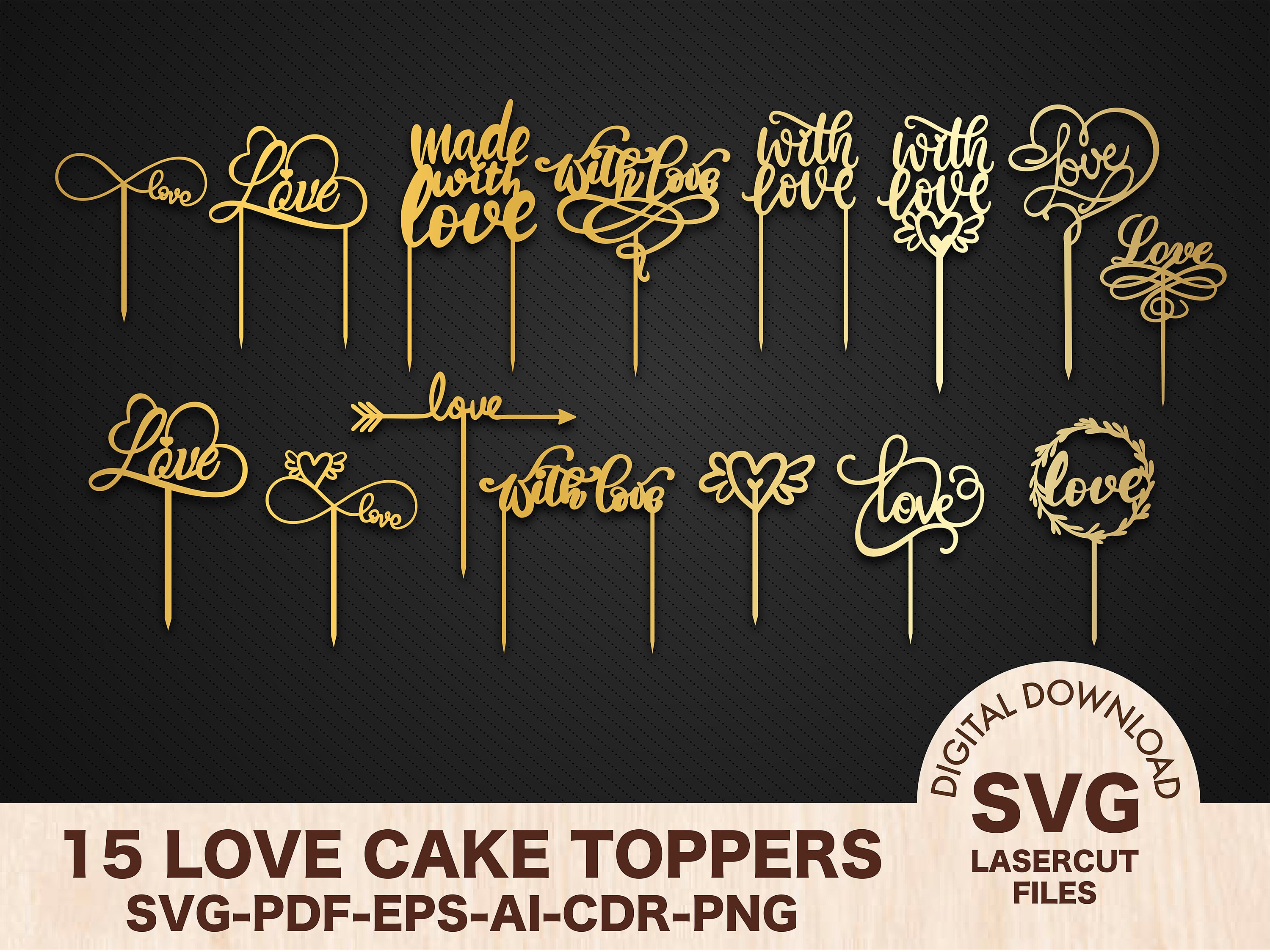 Laser Cut Love Cake Toppers Svg, Wedding Cake Topper Svg Bundle ...