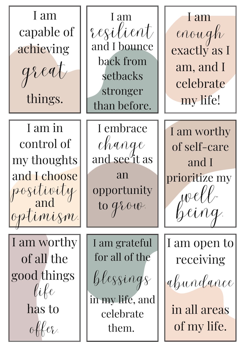 Printable Daily Affirmation Cards Positive Words of Affirmation Cards ...