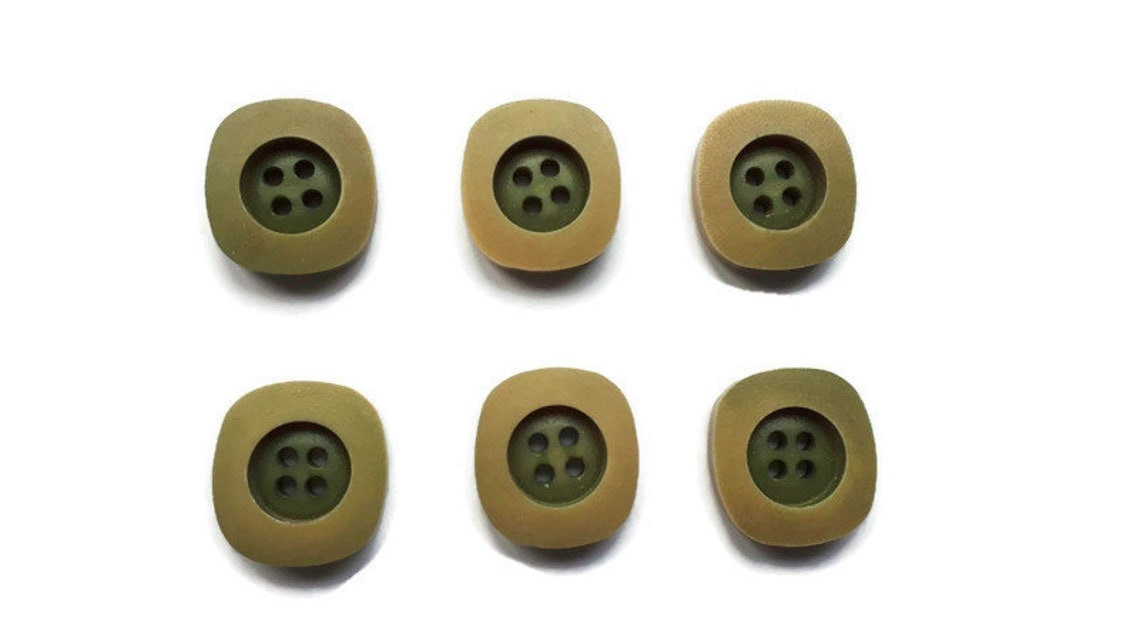 Vintage Olive Green Round Buttons | Set of 6 Four Holes Buttons | Set ...