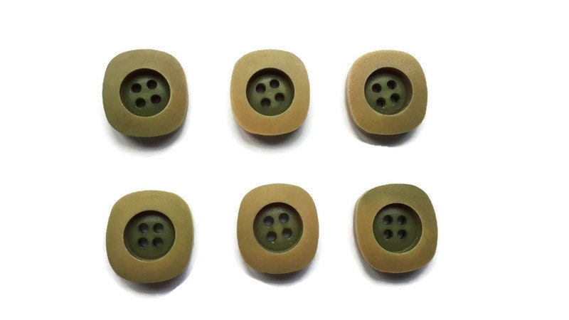 Vintage Olive Green Round Buttons | Set of 6 Four Holes Buttons | Set ...