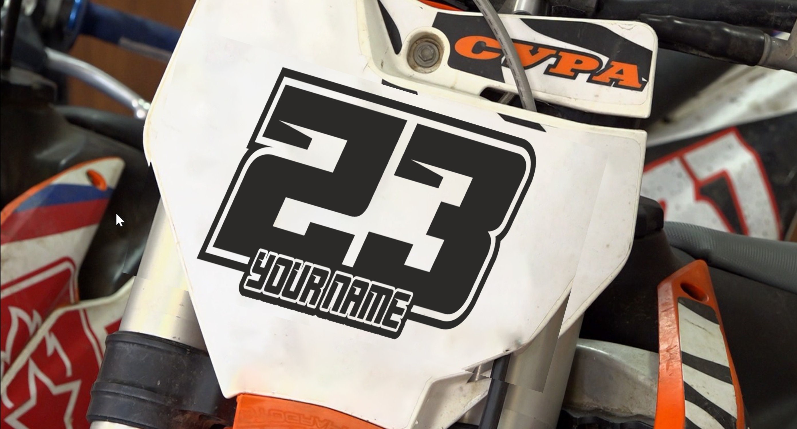3x Custom Race Numbers Name Stickers Decals Vinyl Racing Motorbike MX ...