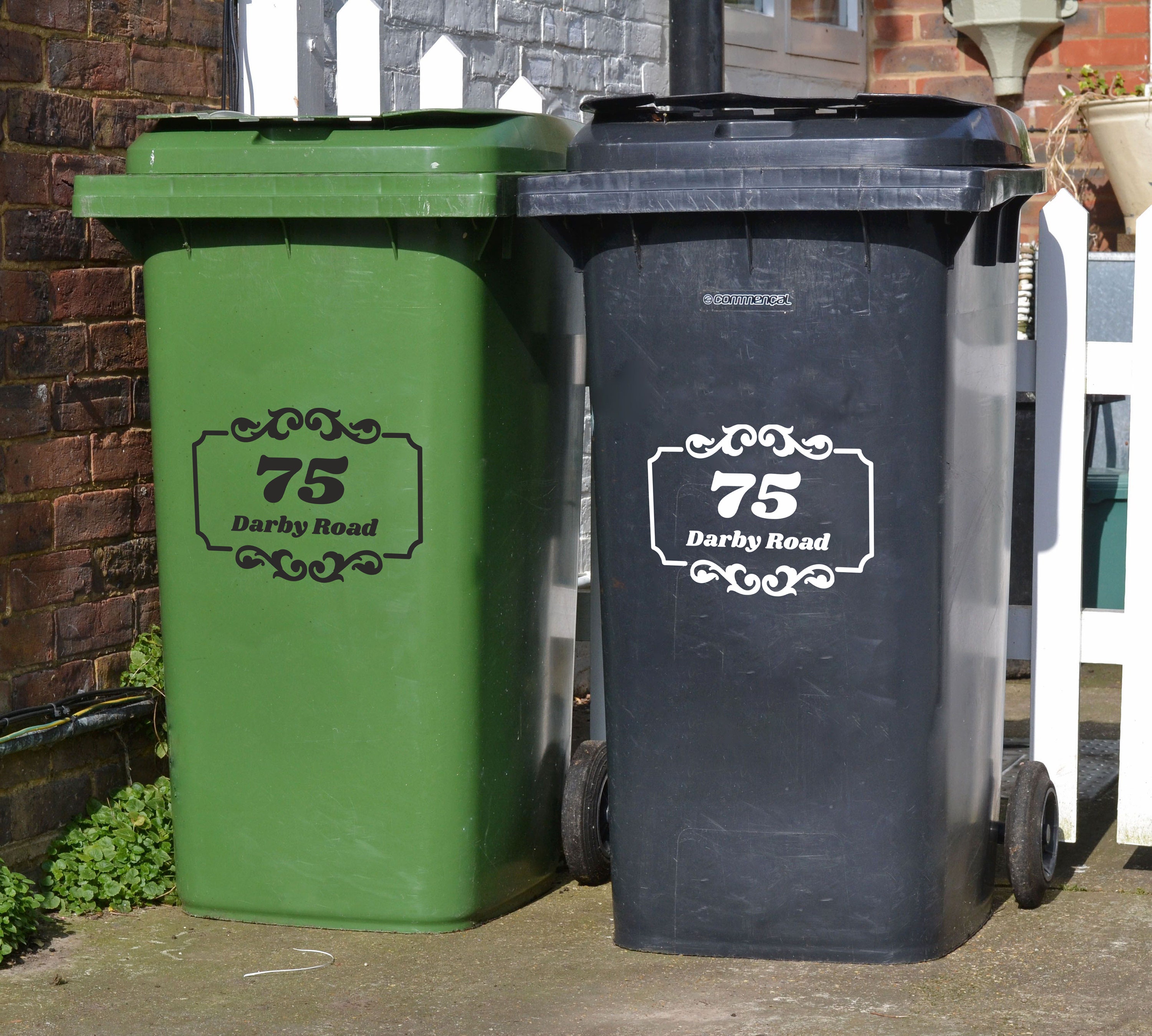 Custom Wheelie Bin Stickers X3 WHEELIE BIN NUMBERS House and Street ...