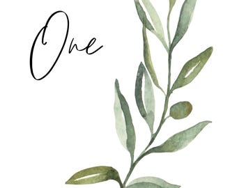 Olive Branch Wedding Table Number Template #1-8, Mediterranean Branch ...